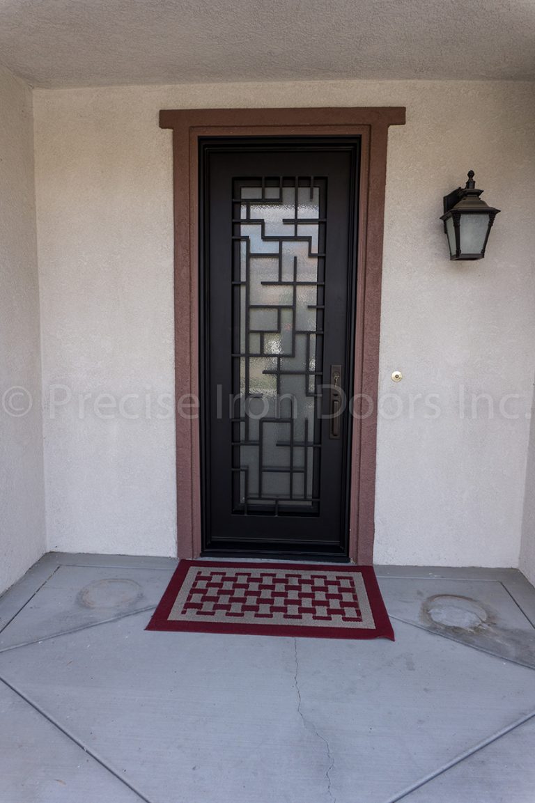 Marcelle Single Entry Square Top Iron Door with Sidelight