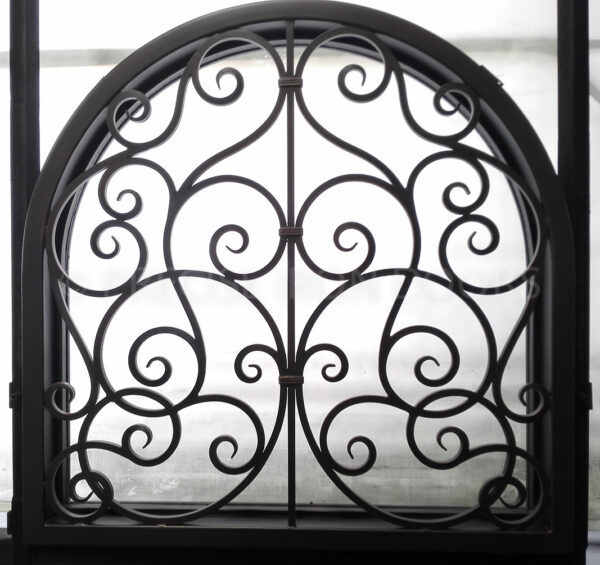 Sofia Wrought Iron Scrollwork Steel Transom with Glass